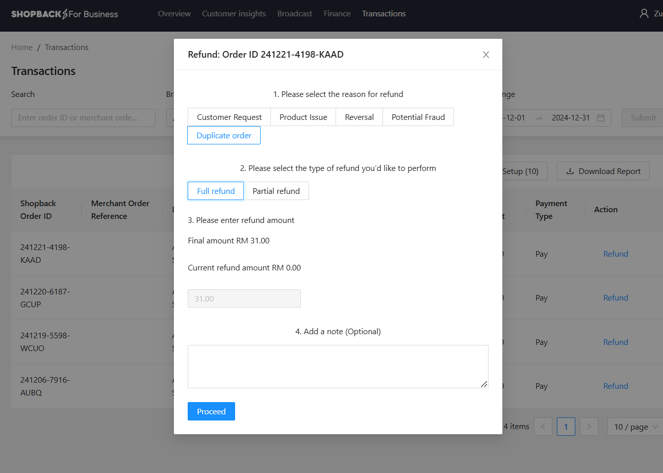 How to initiate a refund for your ShopBack transactions via Merchant Portal?